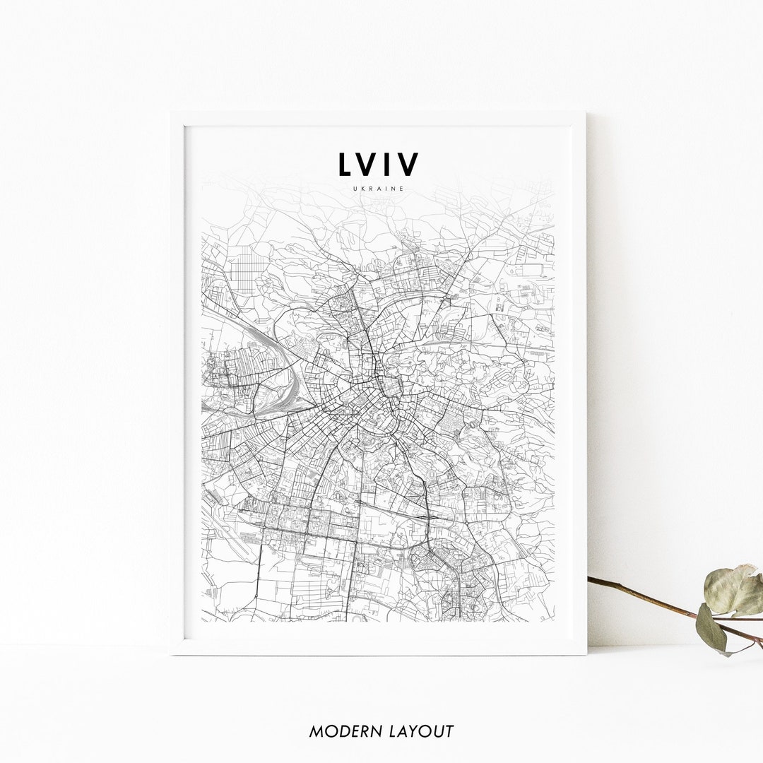 Lviv Ukraine Map Print, Map Art Poster, Львів Lvov Lviv Oblast, City ...