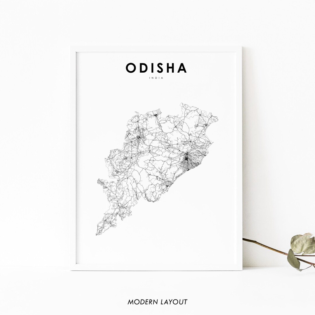 Odisha India Map Print, Orissa Road Map Art Poster, Bhubaneswar, City ...