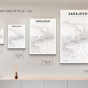 Sarajevo Map Print, Bosnia and Herzegovina Map Art Poster, City Road ...