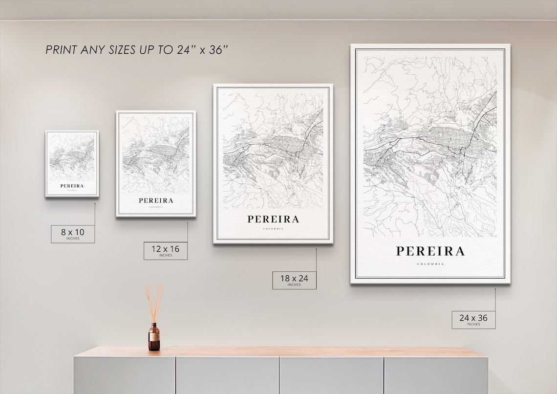 Pereira Colombia Map Print, Risaralda Map Art Poster, City Street Road ...