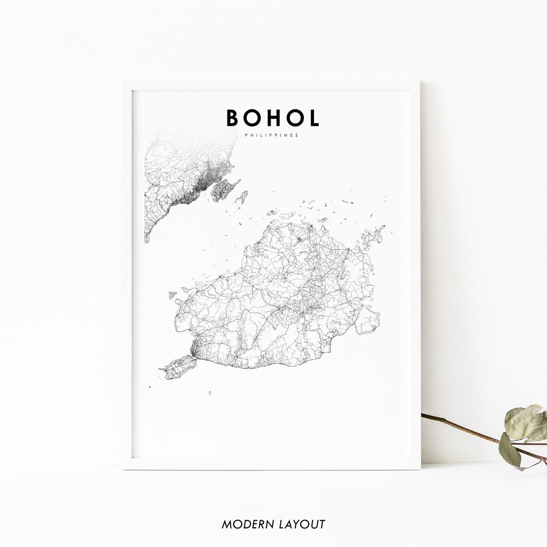 Bohol Philippines Map Print, Map Art Poster, Tagbilaran Central Visayas ...