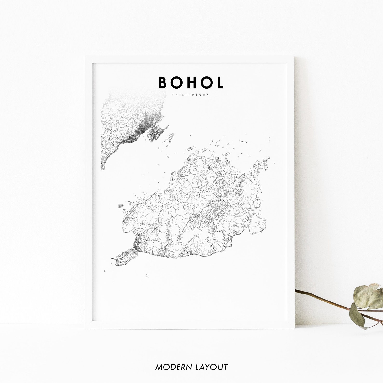 Bohol Philippines Map Print, Map Art Poster, Tagbilaran Central Visayas ...