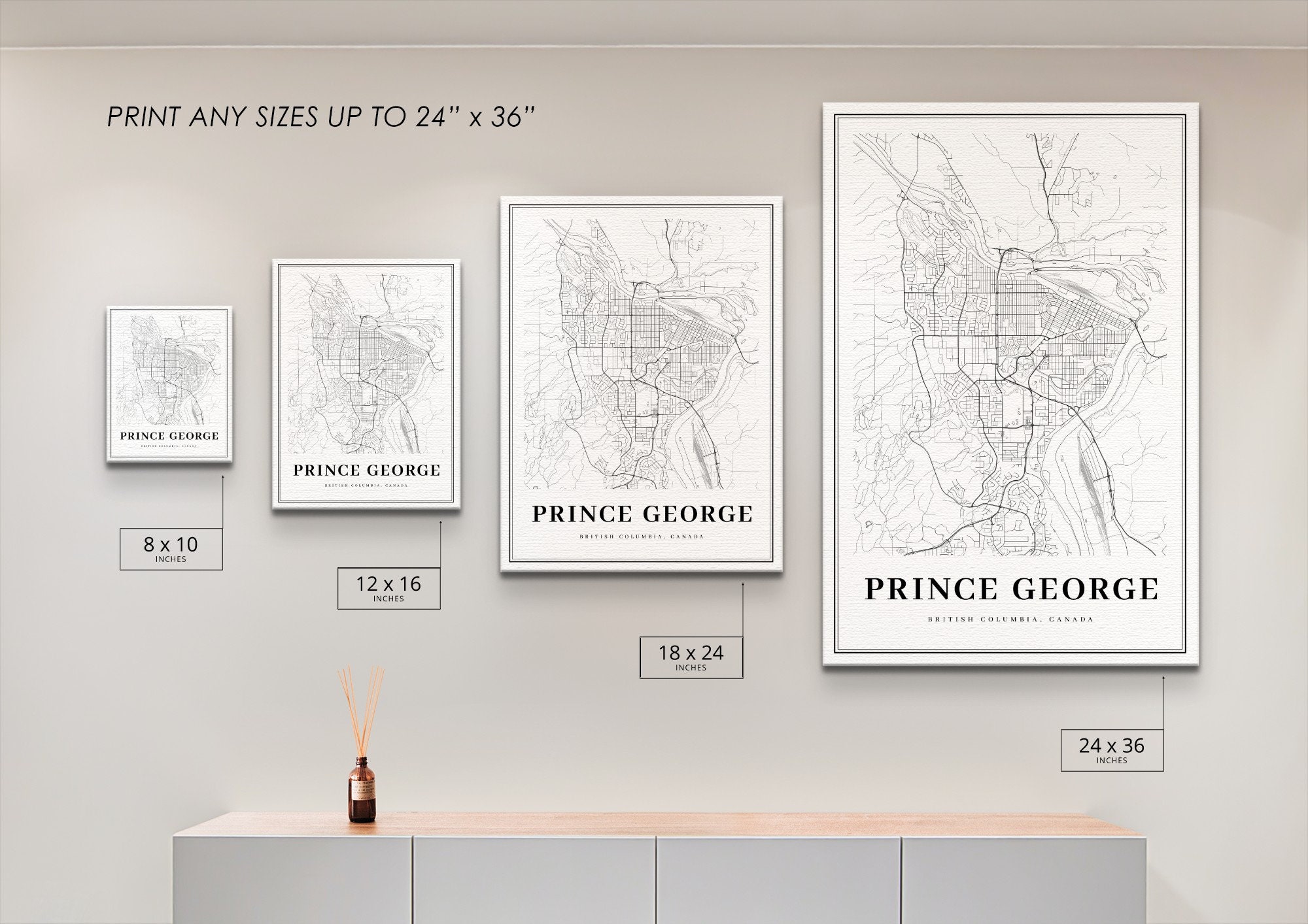 Prince George BC Map Print British Columbia Canada Map Art | Etsy