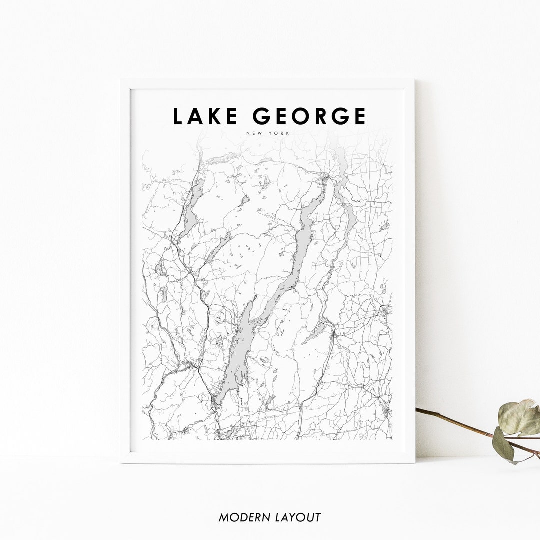 Lake George NY Map Print, New York USA Map Art Poster, Champlain, City ...