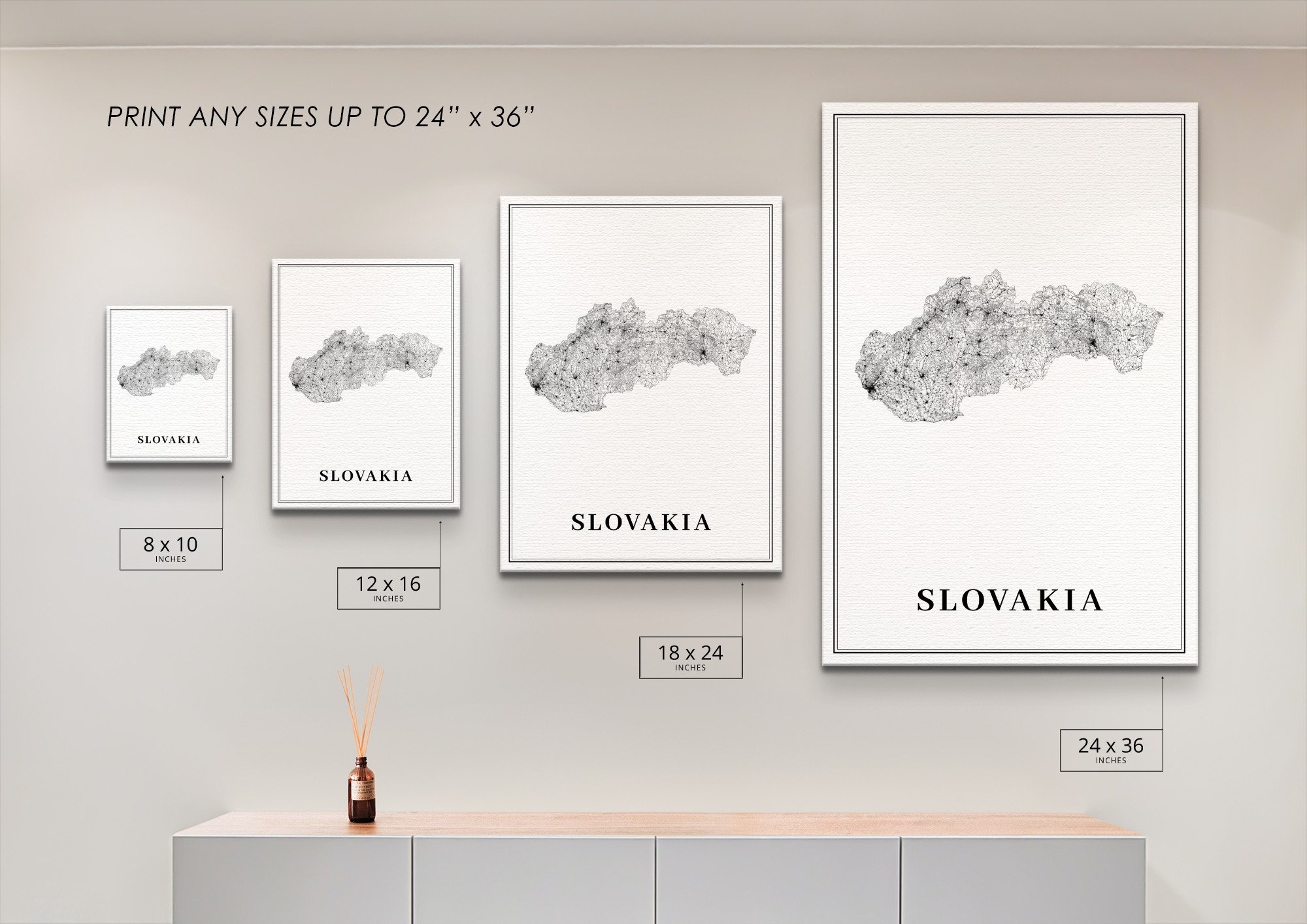 Slovakia Map Print, Country Road Map Poster, Slovak Slovenská Slovensko ...