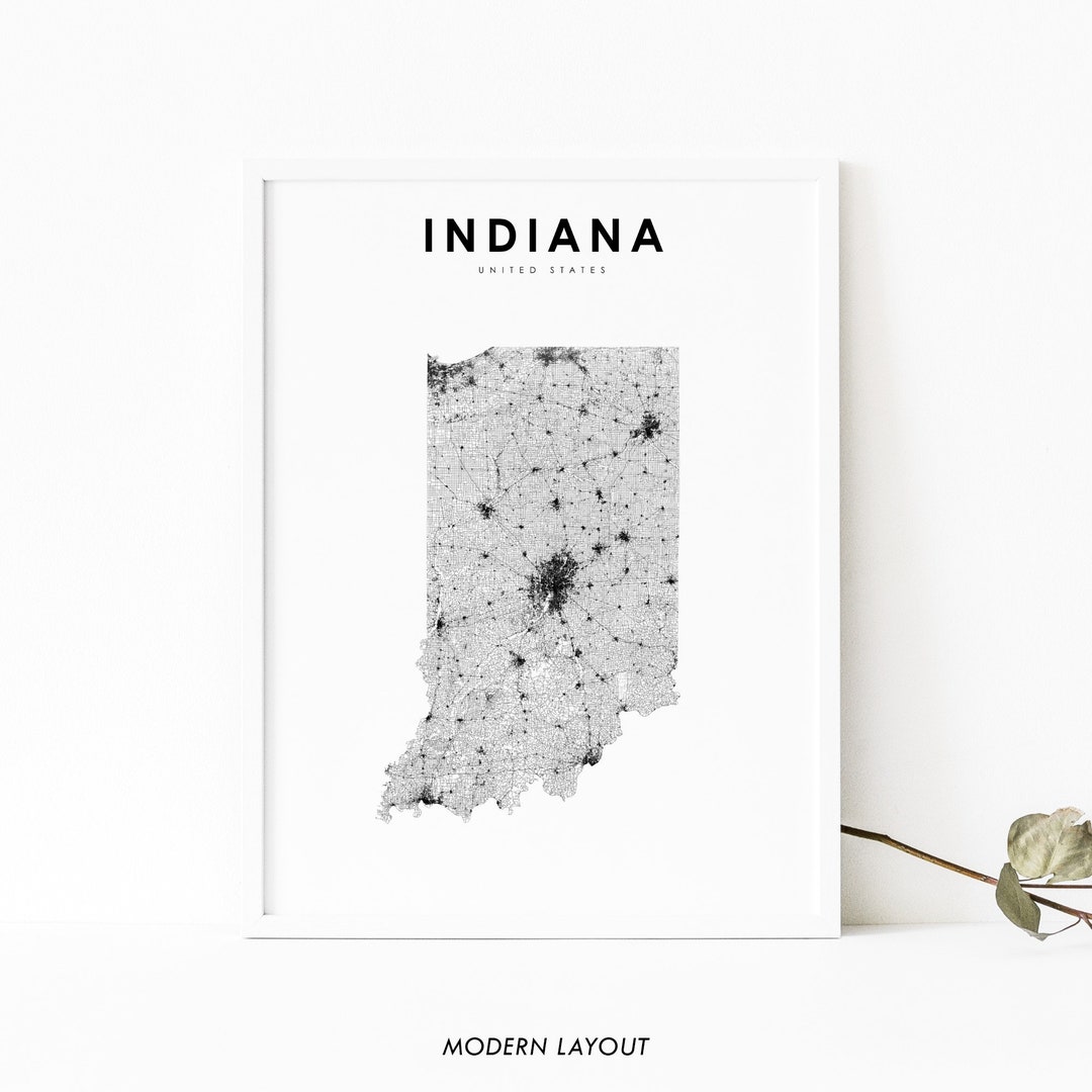 Indiana Map Print State Road Map Print IN USA United States - Etsy