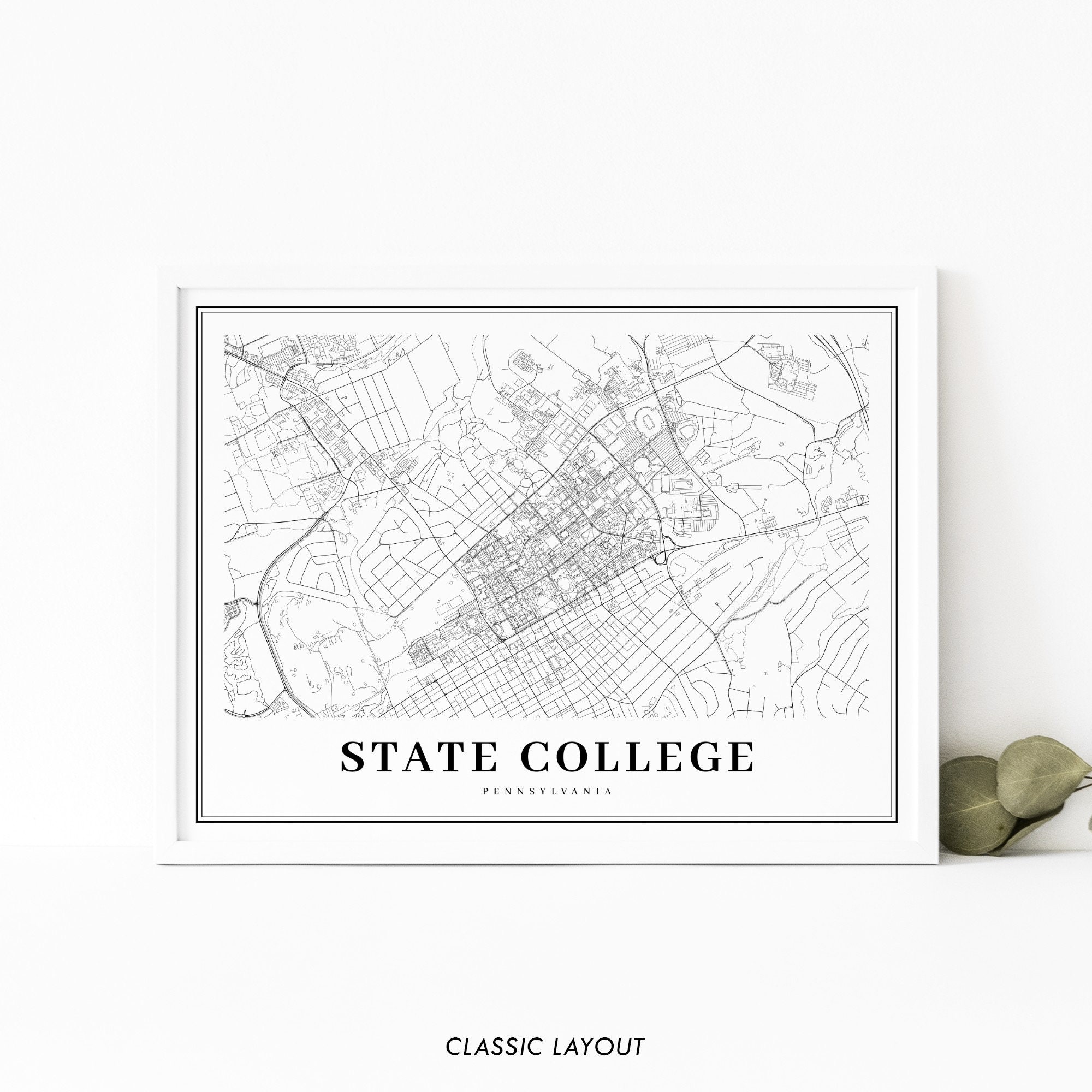 State College PA Map Print, Pennsylvania USA Map Art Poster, City ...