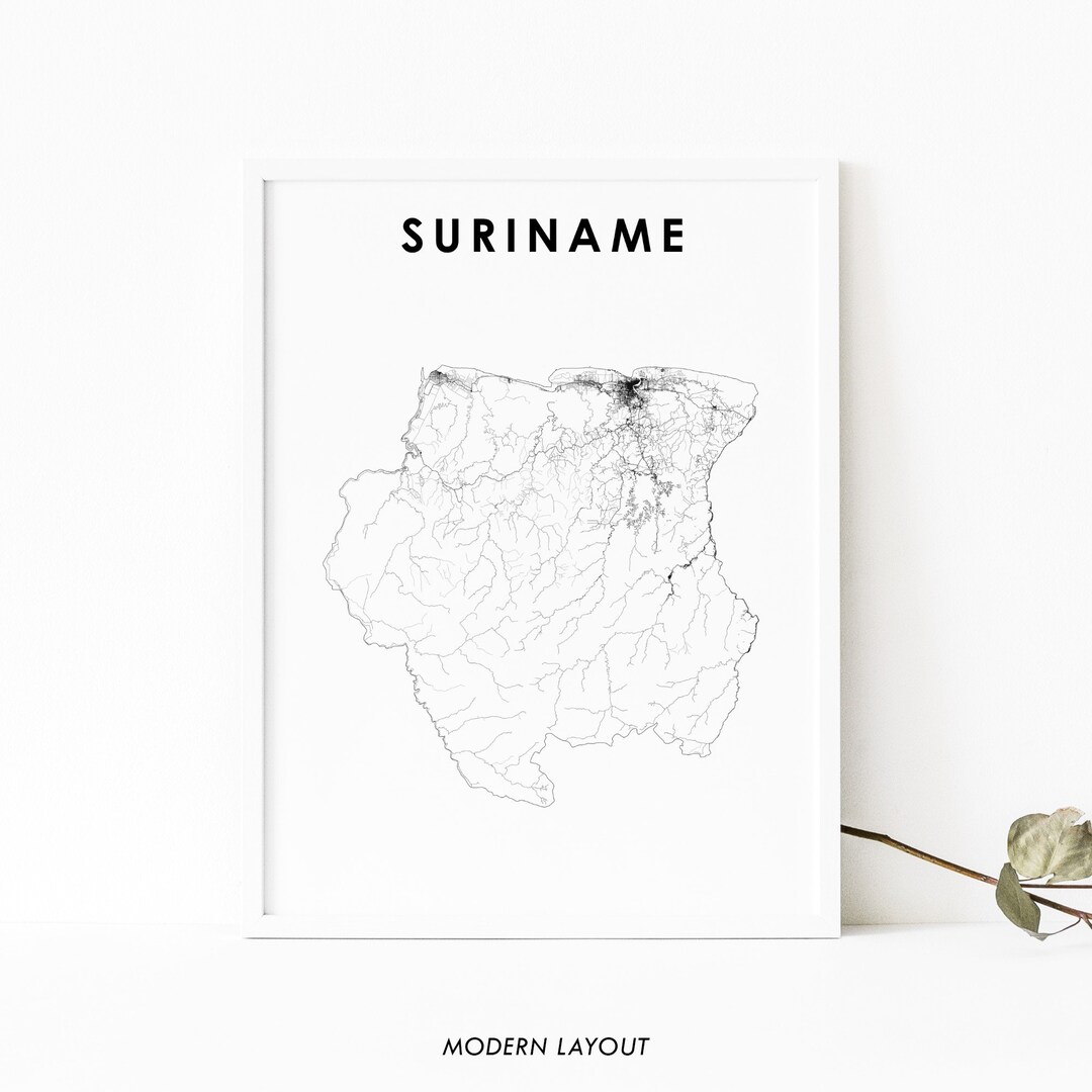 Suriname Map Print, Country Road Map Poster, Surinam Paramaribo South ...