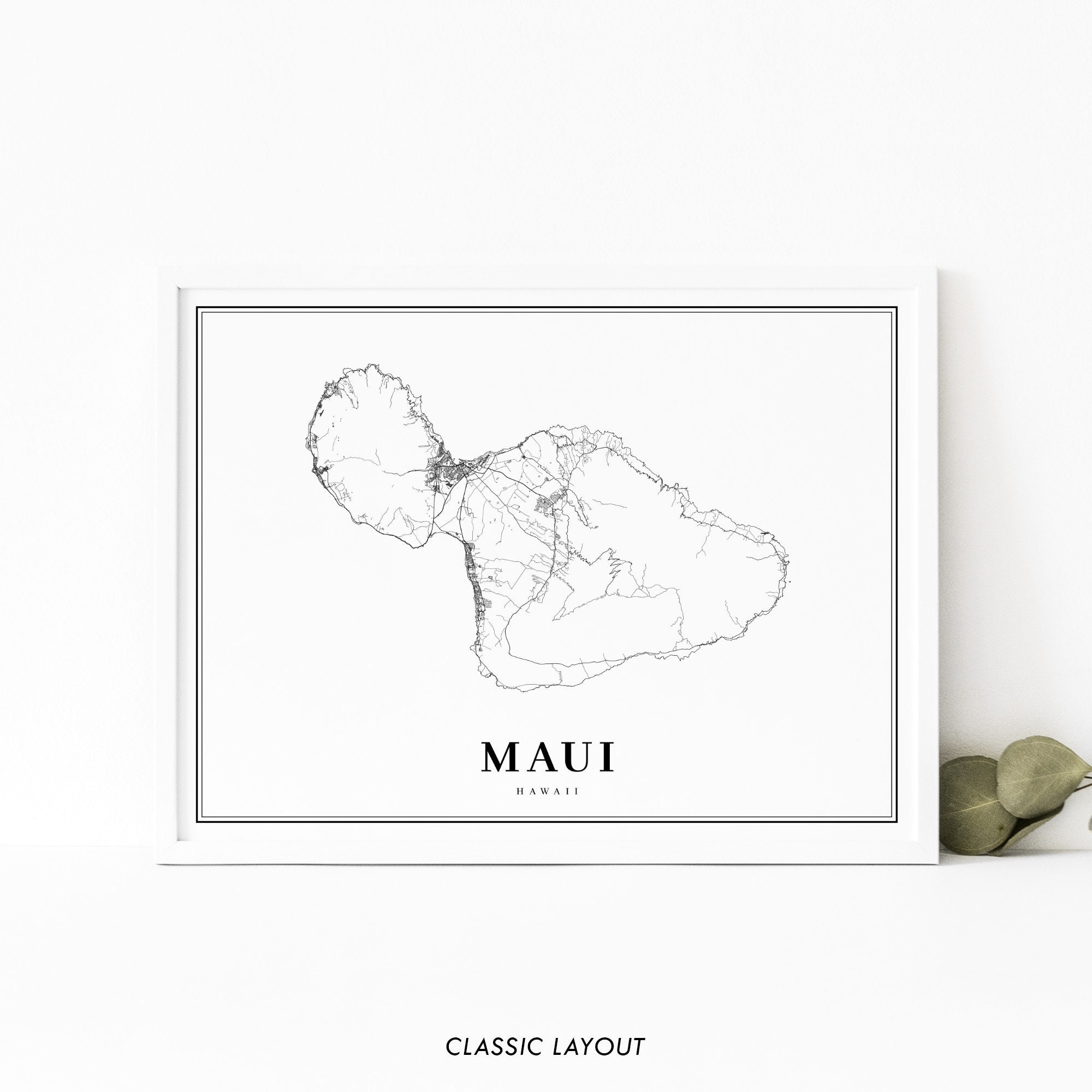 Maui HI Map Print, Hawaii USA Map Art Poster, Kahului City Street Road ...