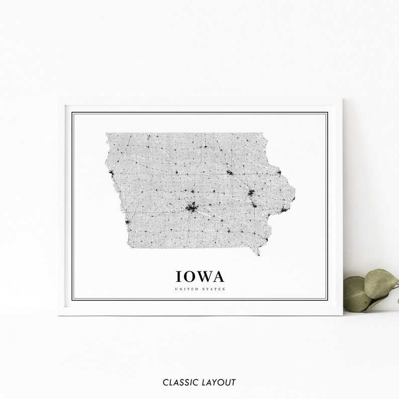 Iowa Map Print State Road Map Print IA USA United States Map | Etsy