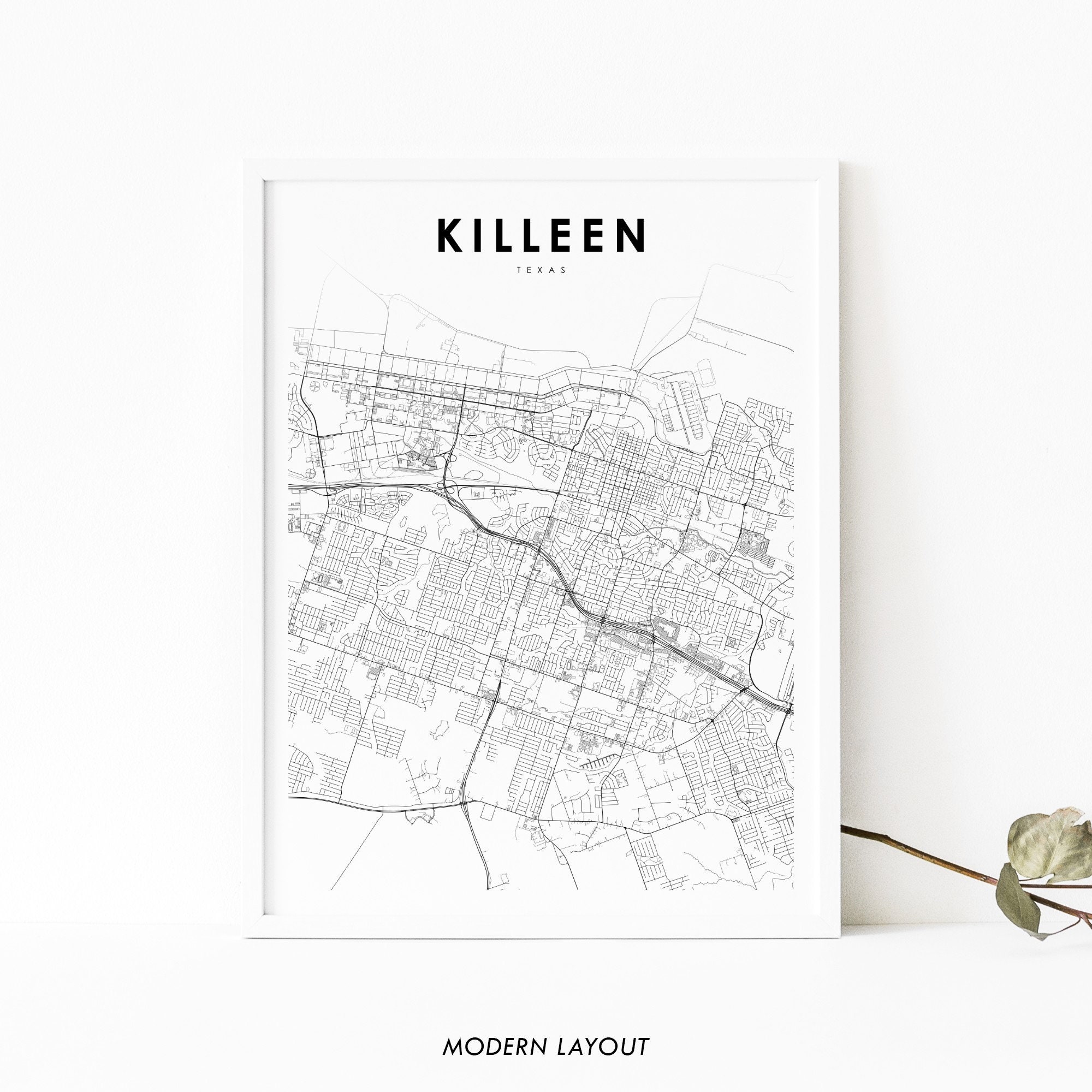 Killeen TX Map Print Texas USA Map Art Poster Bell County | Etsy