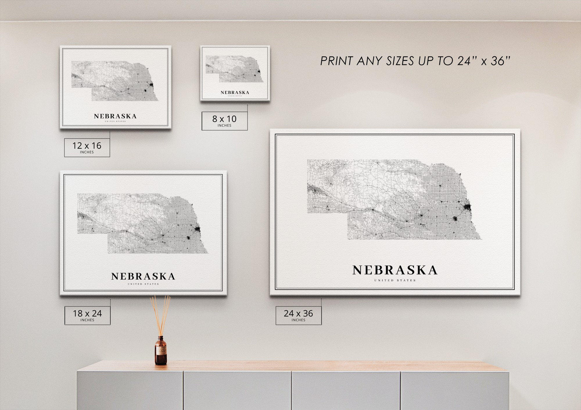 Nebraska Map Print, State Road Map Print, NE USA United States Map Art ...