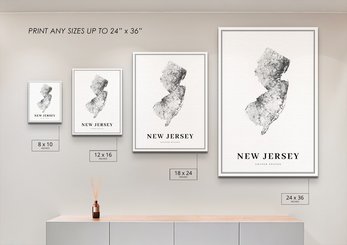 New Jersey Map Print State Road Map Print NJ USA United | Etsy