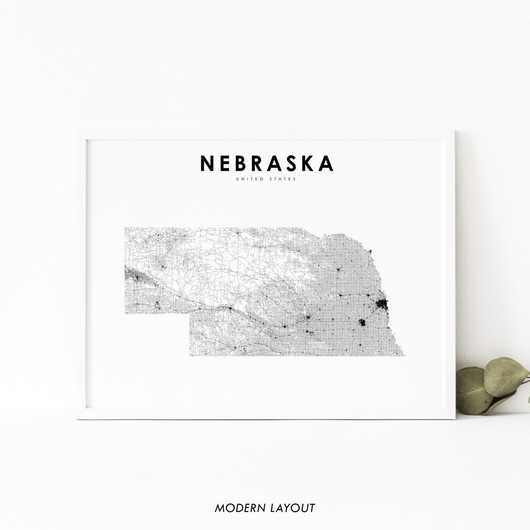 Nebraska Map Print, State Road Map Print, NE USA United States Map Art ...
