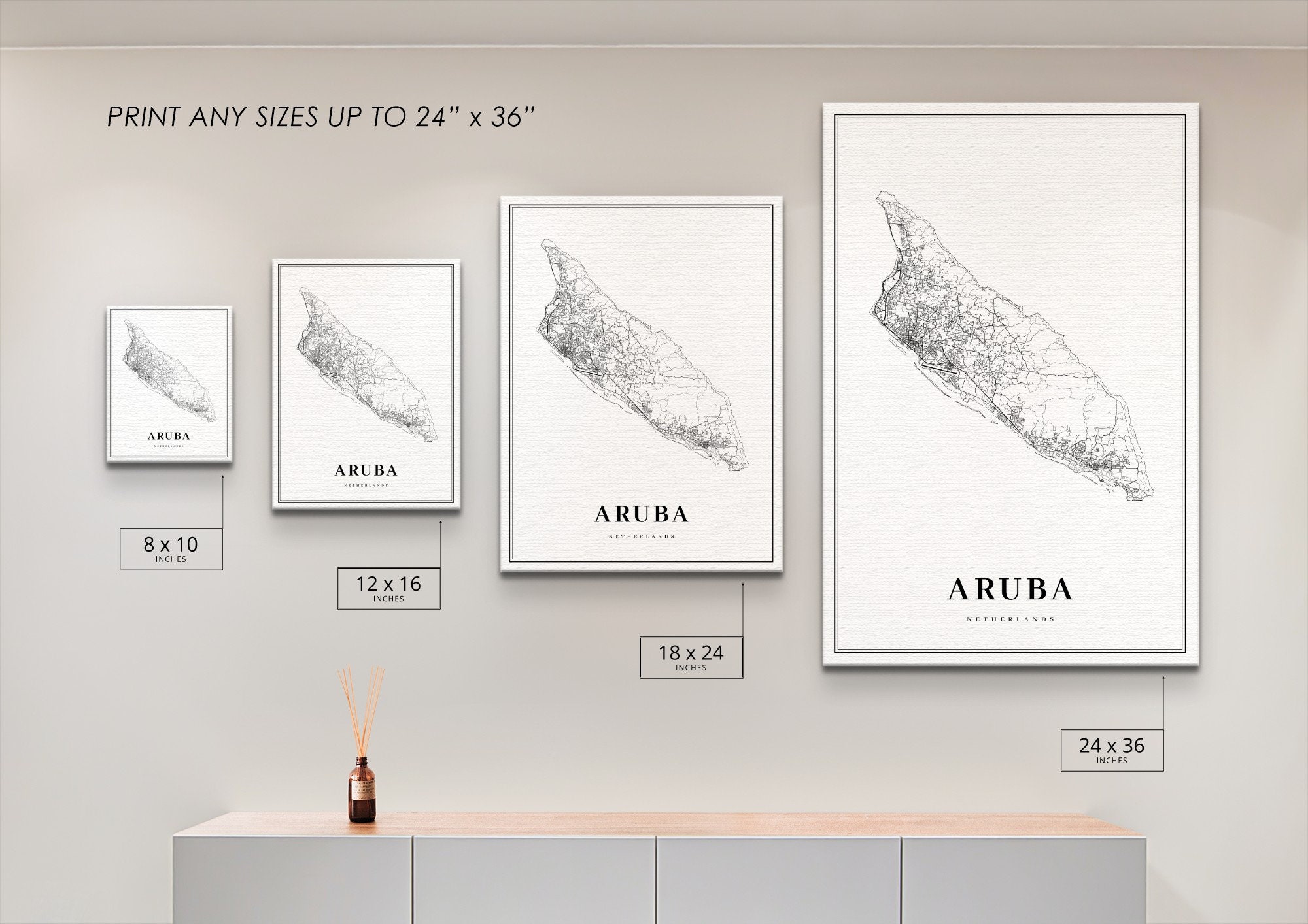 Aruba Map Print, Netherlands Map Art Poster, Oranjestad, City Street ...