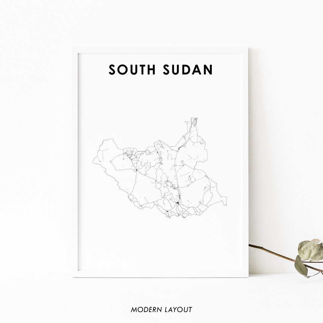 South Sudan Map Print, Road Map Poster, Country Map Art, Juba Africa ...