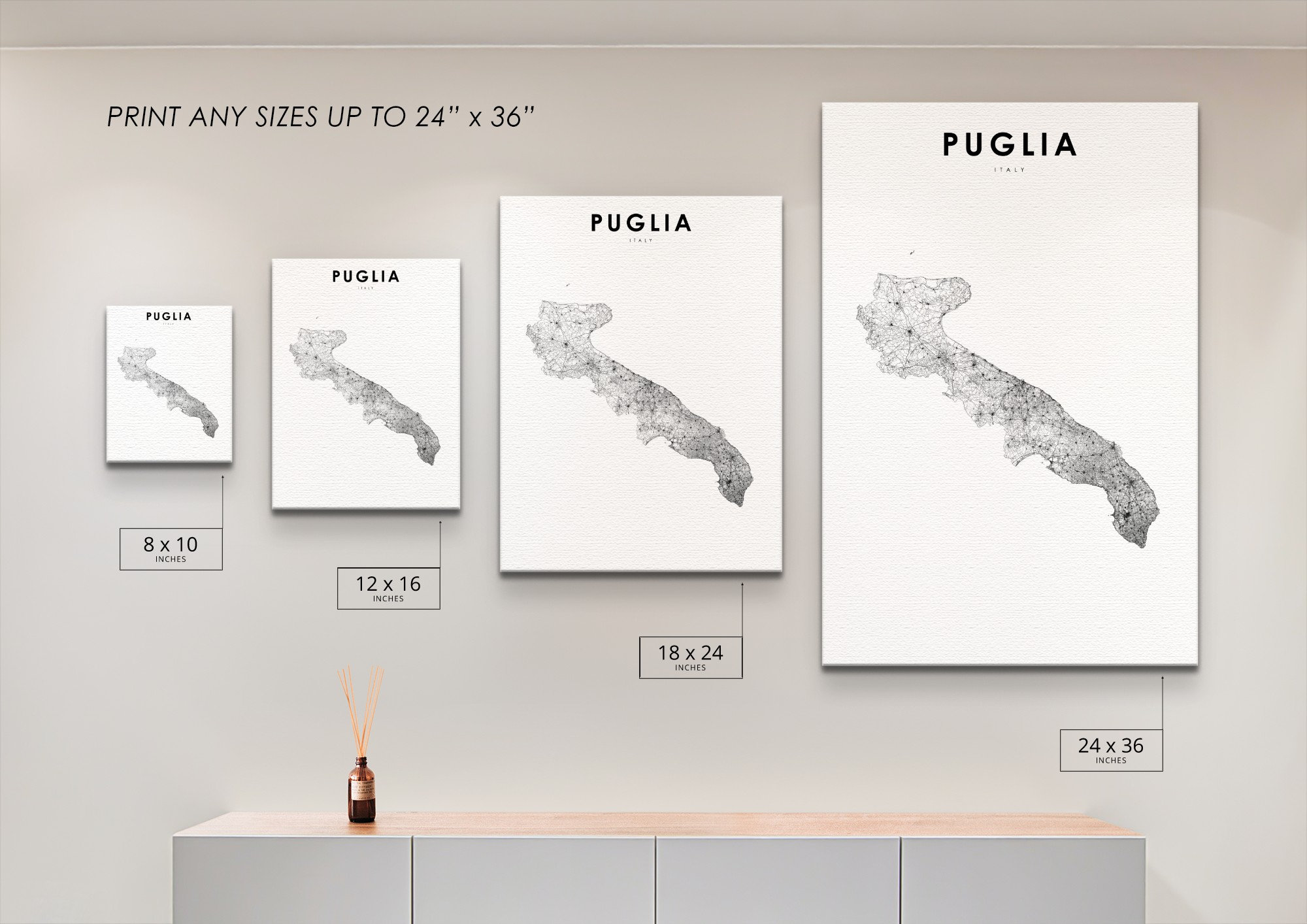 Puglia Italy Map Print, Road Map Art Poster, Apulia Italia, Bari, Map ...