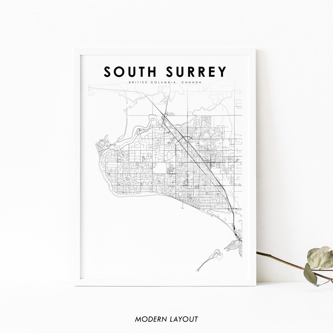 South Surrey BC Map Print, British Columbia Canada Map Art Poster, City ...