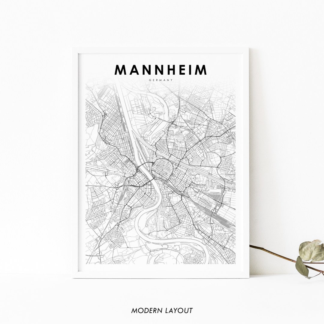 Mannheim Germany Map Print, Map Art Poster, Baden-württemberg DE, City ...