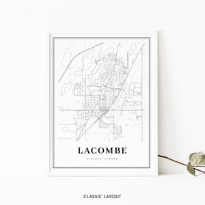 Lacombe Alberta Map Print, AB Canada Map Art Poster, Red Deer, City ...