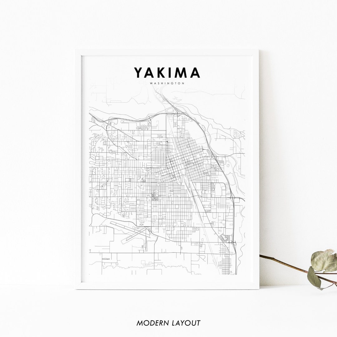 Yakima WA Map Print, Washington USA Map Art Poster, City Street Road ...