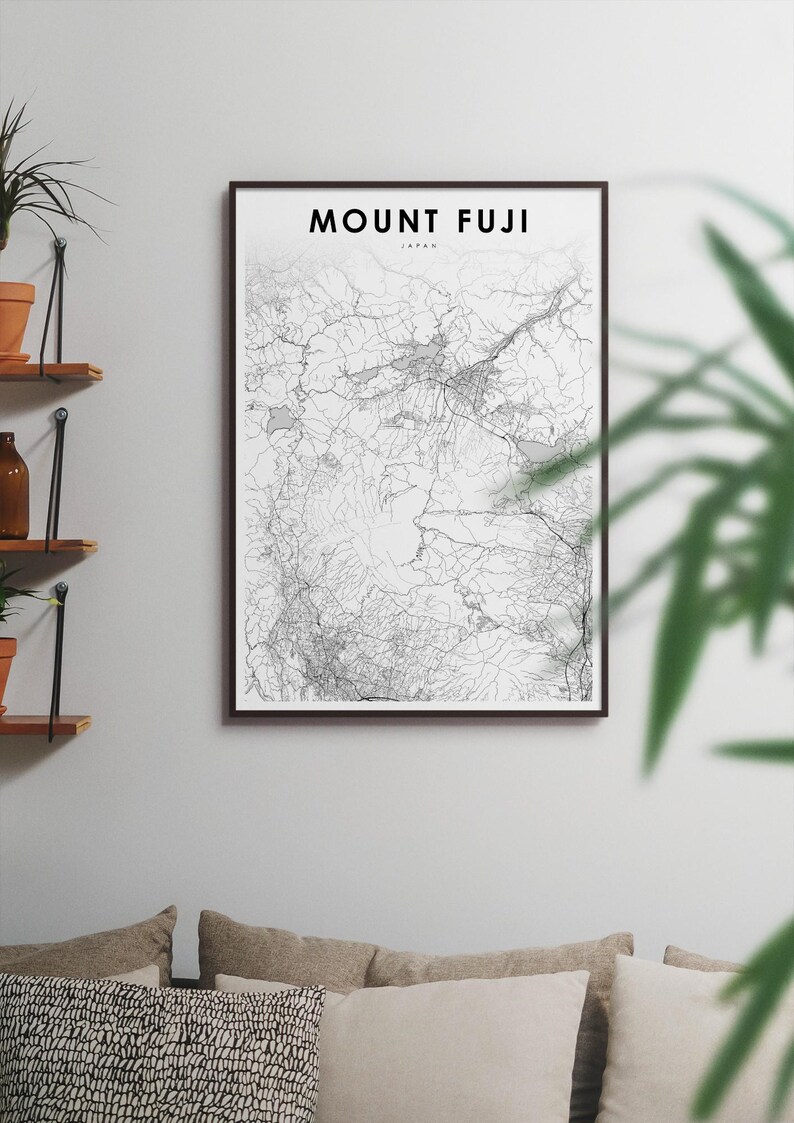 Mount Fuji Japan Map Print, Shizuoka Map Art Poster, Fuji Fujisan ふじ フジ ...