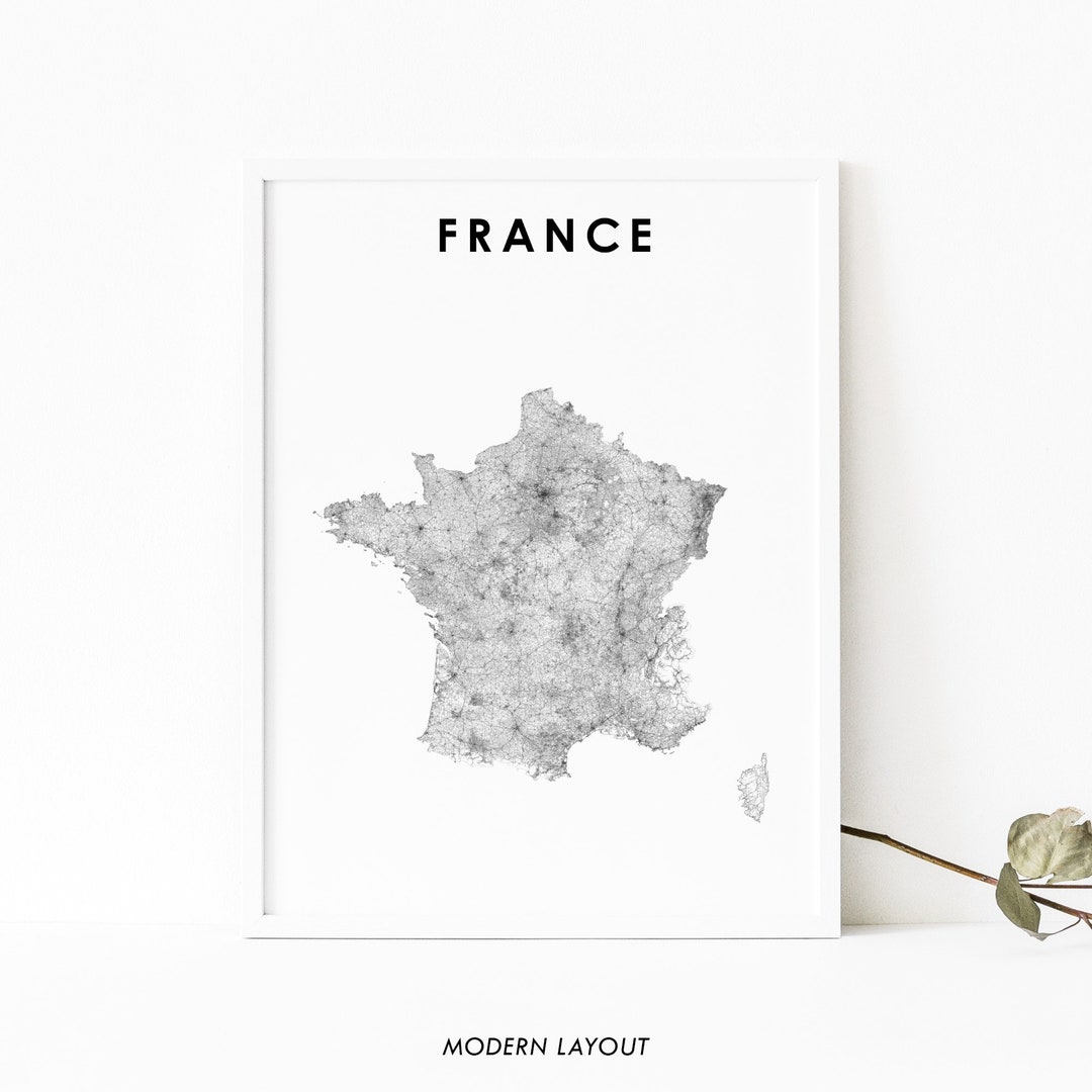 France Map Print, Road Map Art Poster, République Française French ...