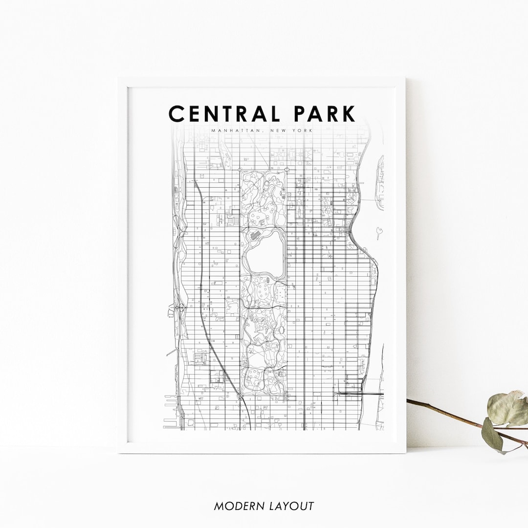 Central Park Manhattan NYC Map Print, New York USA Map Art Poster, City ...