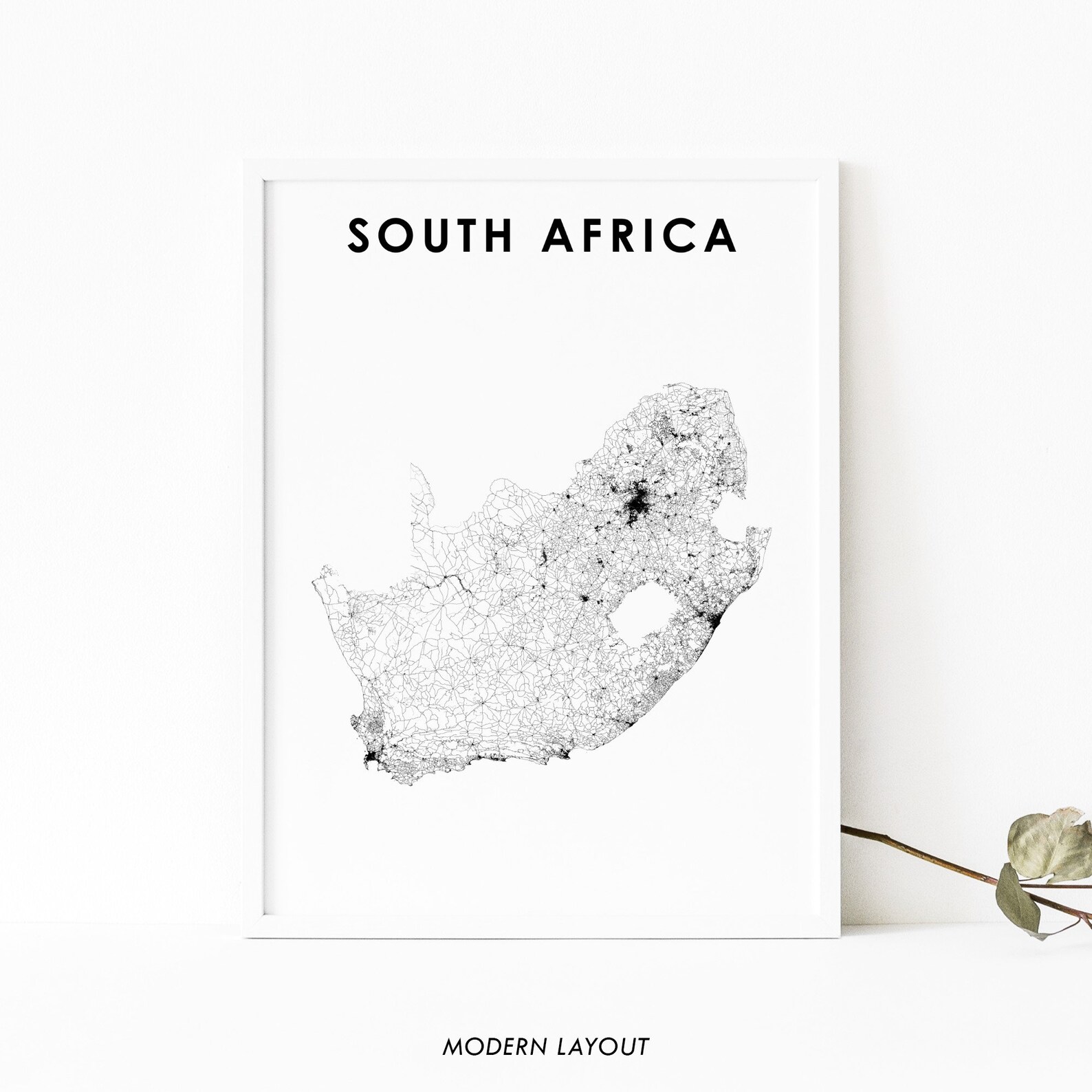 South Africa Map Print Country Road Map Art Poster | Etsy