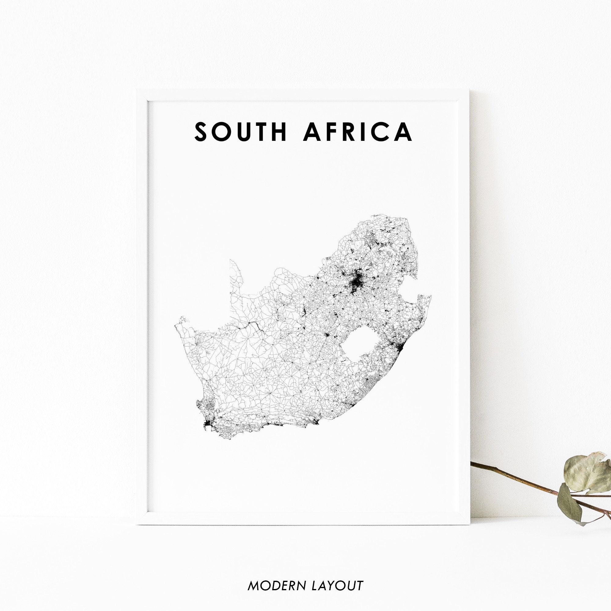 South Africa Map Print, Country Road Map Art Poster, Johannesburg Cape ...