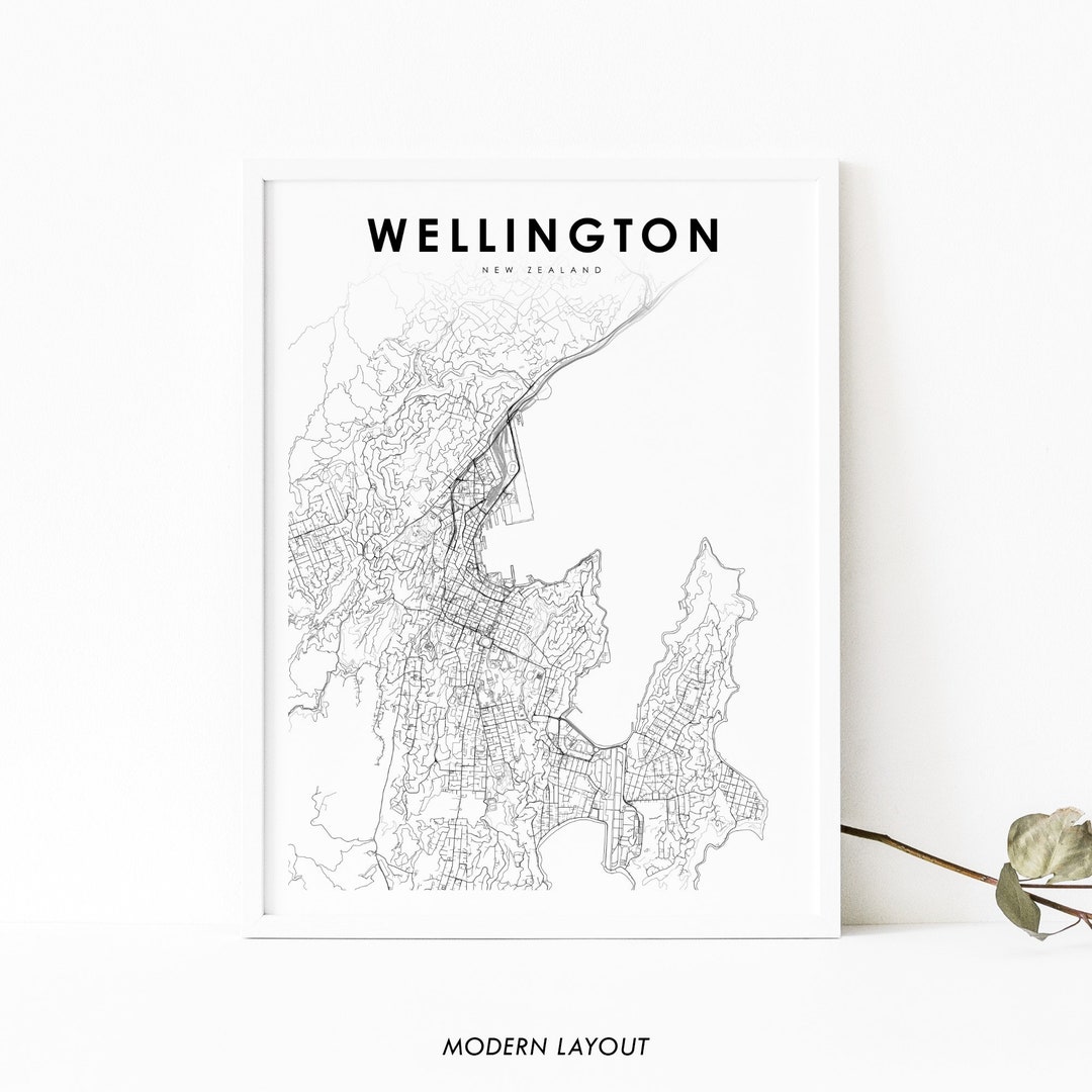 Wellington New Zealand Map Print, NZ Map Art Poster, City Street Road ...