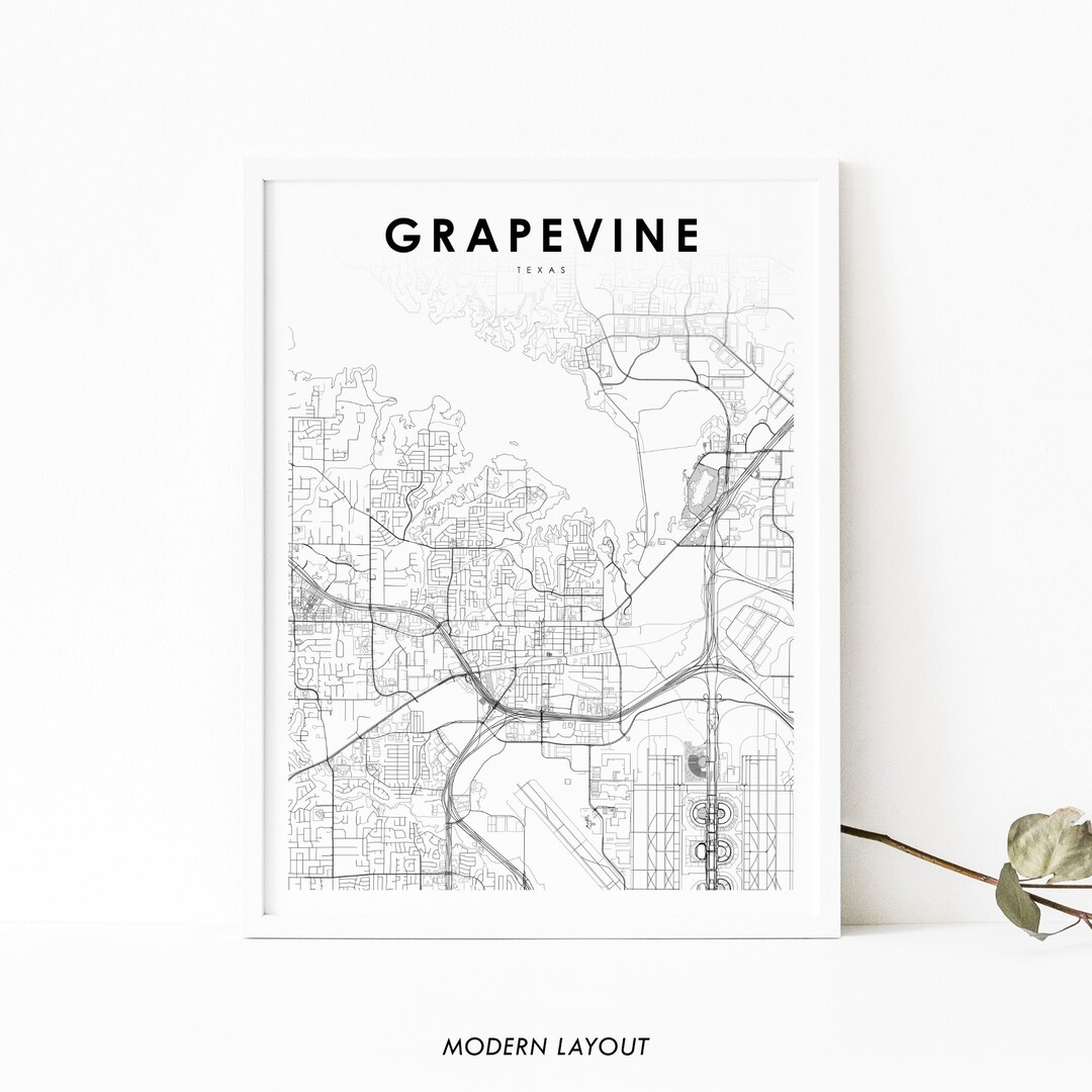 Grapevine TX Map Print, Texas USA Map Art Poster, Dallas Fort Worth ...