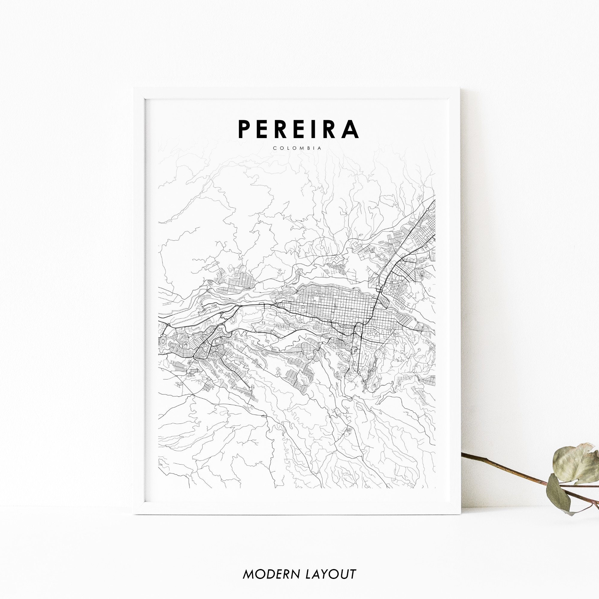 Pereira Colombia Map Print, Risaralda Map Art Poster, City Street Road ...