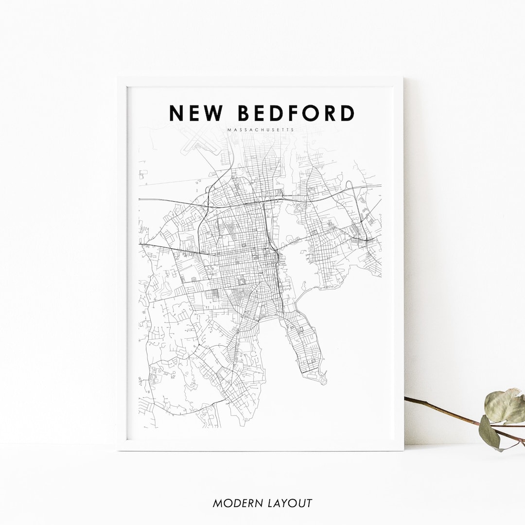 New Bedford MA Map Print, Massachusetts USA Map Art Poster, City Street ...