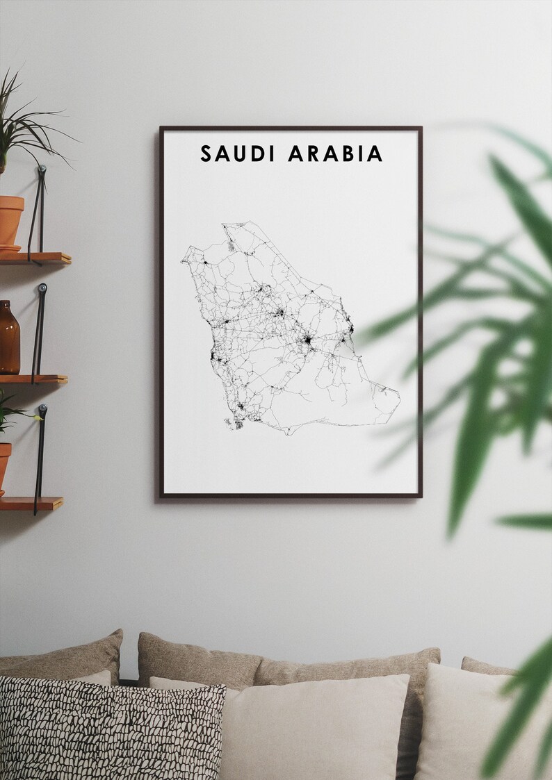 Saudi Arabia Map Print Road Map Art Poster KSA المملكة - Etsy