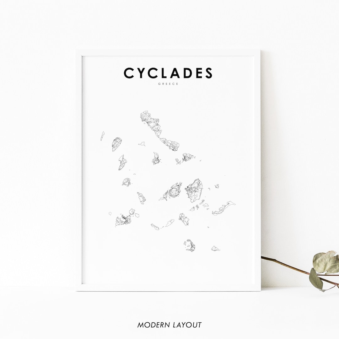 Cyclades Greece Map Print, Map Art Poster, Κυκλάδες Κυκλάδων Ελλάδα ...