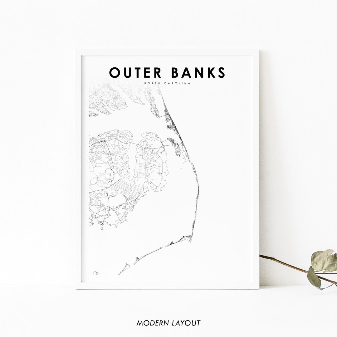 The Outer Banks NC Map Print, North Carolina USA Map Art Poster, City ...