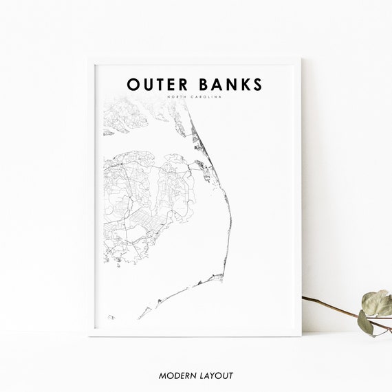 The Outer Banks NC Map Print North Carolina USA Map Art - Etsy