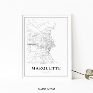Marquette MI Map Print, Michigan USA Map Art Poster, Upper Peninsula ...
