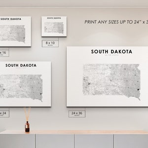South Dakota Map Print, State Road Map Print, SD USA United States Map ...