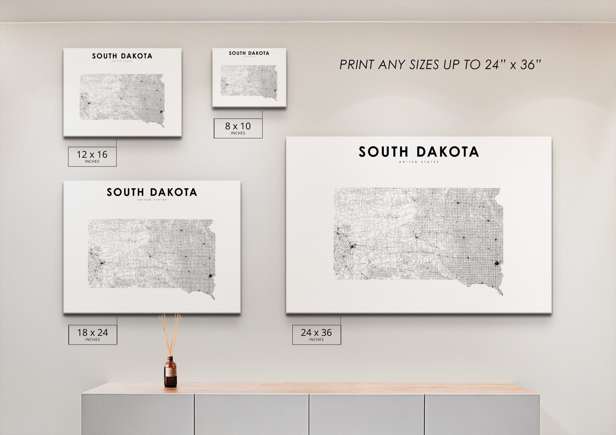 South Dakota Map Print State Road Map Print SD USA United | Etsy