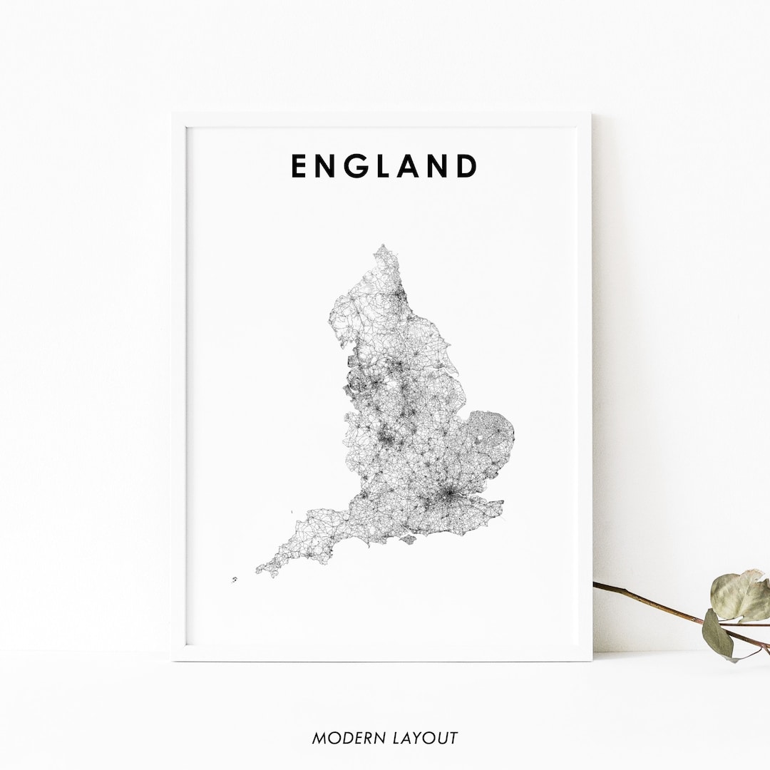 England Map Print, Road Map Art Poster, UK United Kingdom Britain ...