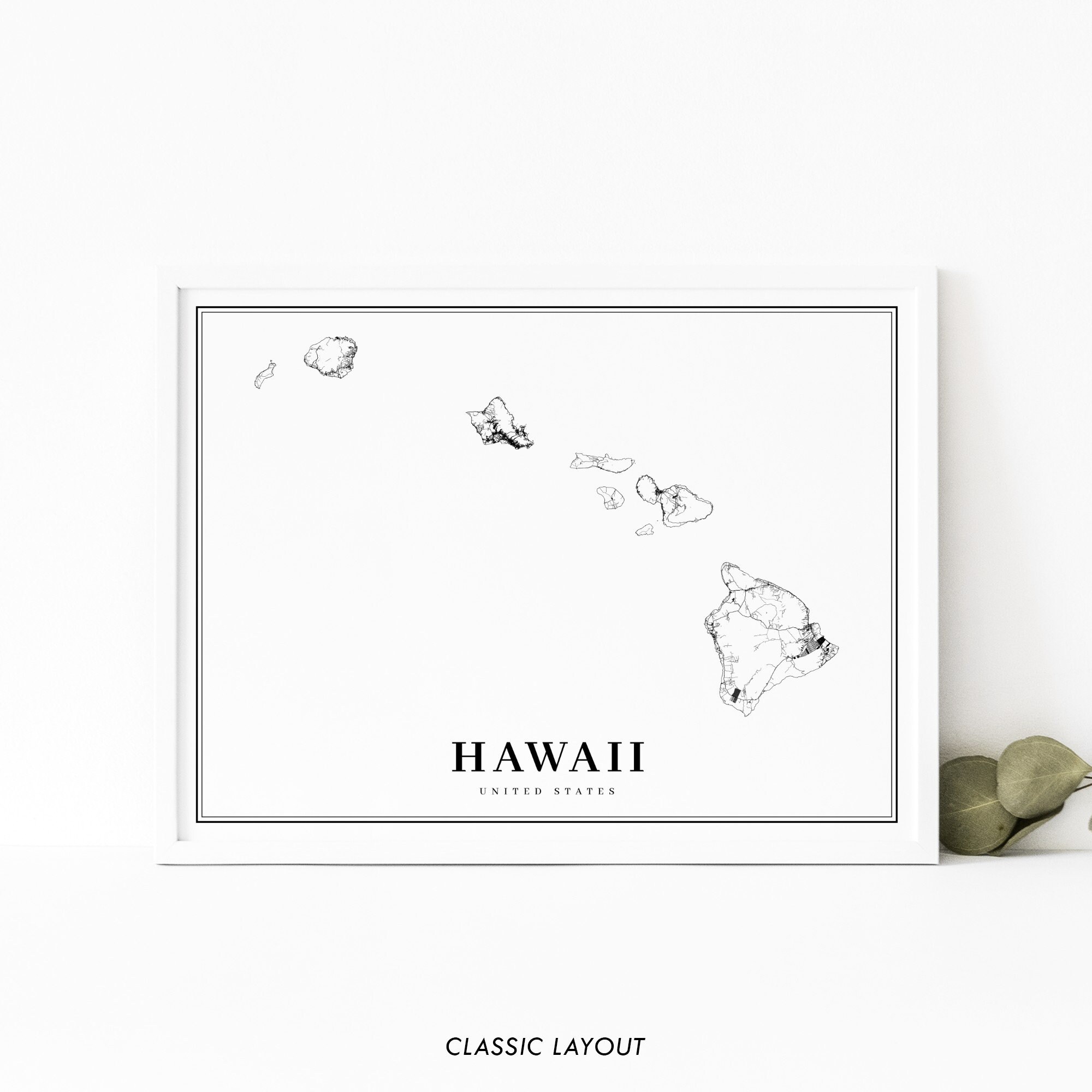 Hawaii Map Print, Road Map Print, Hawaiian Islands HI USA United States ...
