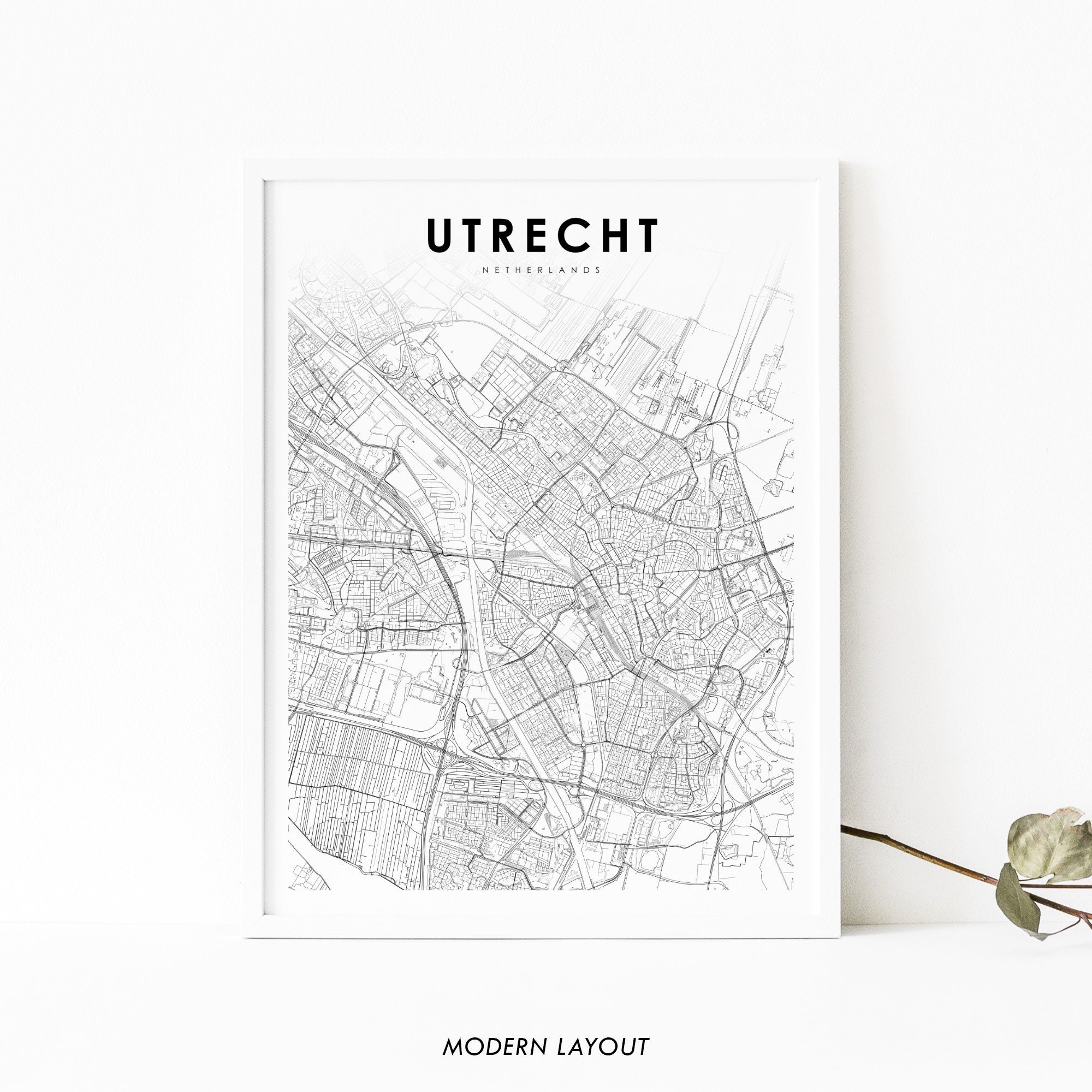 Utrecht Netherlands Map Print, Map Art Poster, Dutch Nederland, City ...