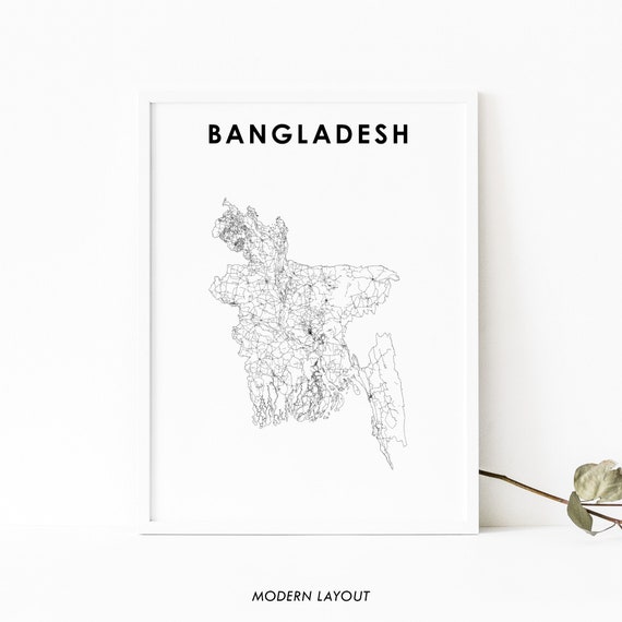 Bangladesh Map Print Country Road Map Poster Bengal Bengali | Etsy