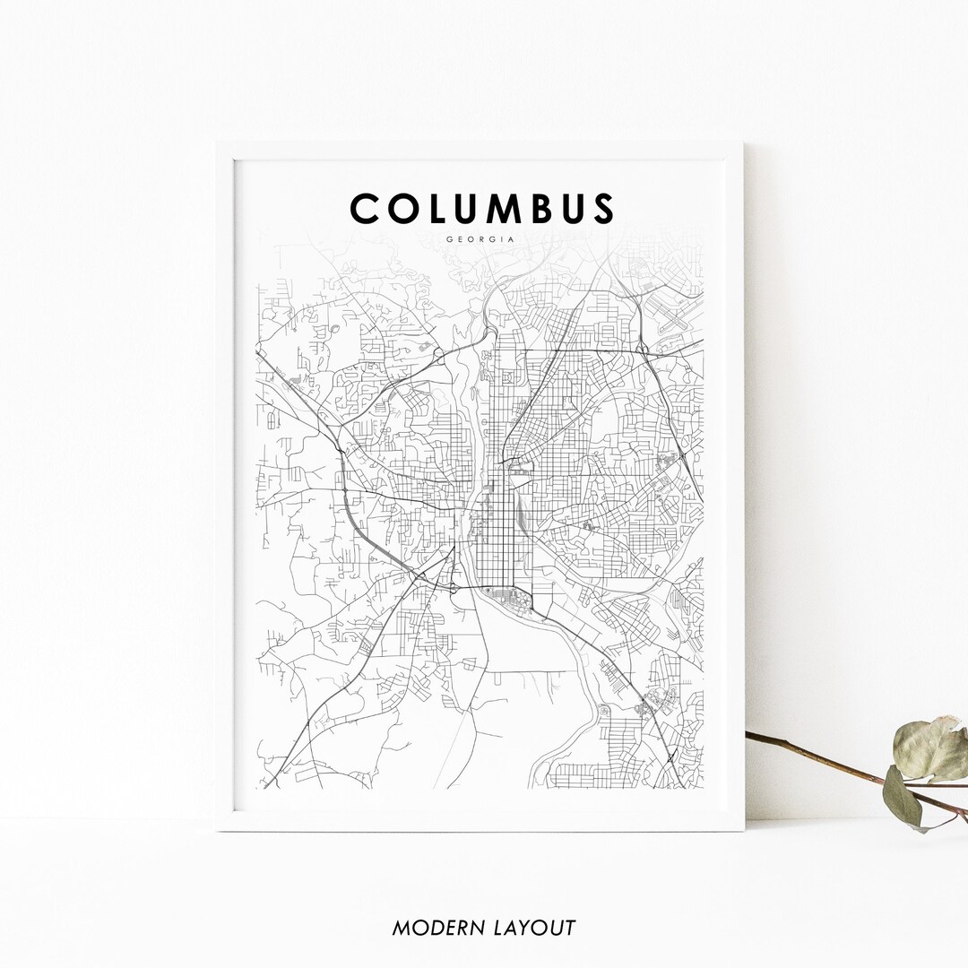 Columbus GA Map Print, Georgia USA Map Art Poster, City Street Road Map ...