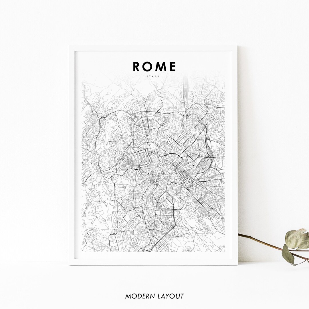 Downtown Rome Italy Map Print, Roma Italia Lazio Map Art Poster, City ...