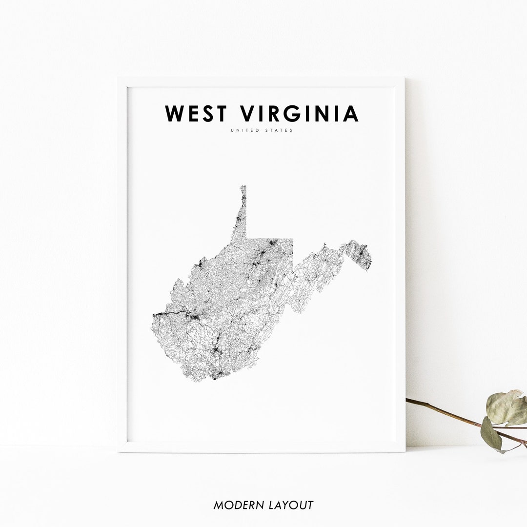 West Virginia Map Print, State Road Map Print, WV USA United States Map ...