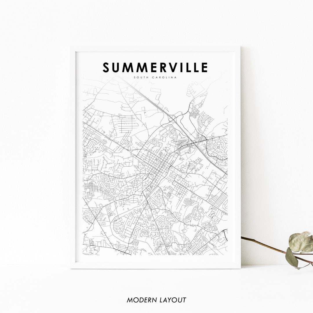 Summerville SC Map Print, South Carolina USA Map Art Poster, City ...
