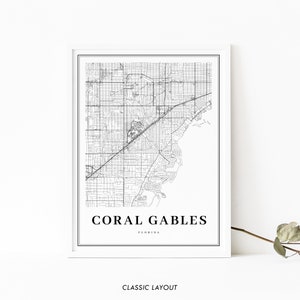 Coral Gables FL Map Print, Florida USA Map Art Poster, Miami-dade, City ...